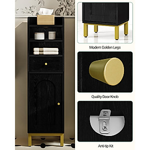 Hzuaneri Bathroom Storage Cabinet, Corner Floor Cabinet with Drawers and Doors, Narrow Toilet Paper Cabinet, Bathroom Organizer with Adjustable Shelf, for Small Spaces, Black BC29804G