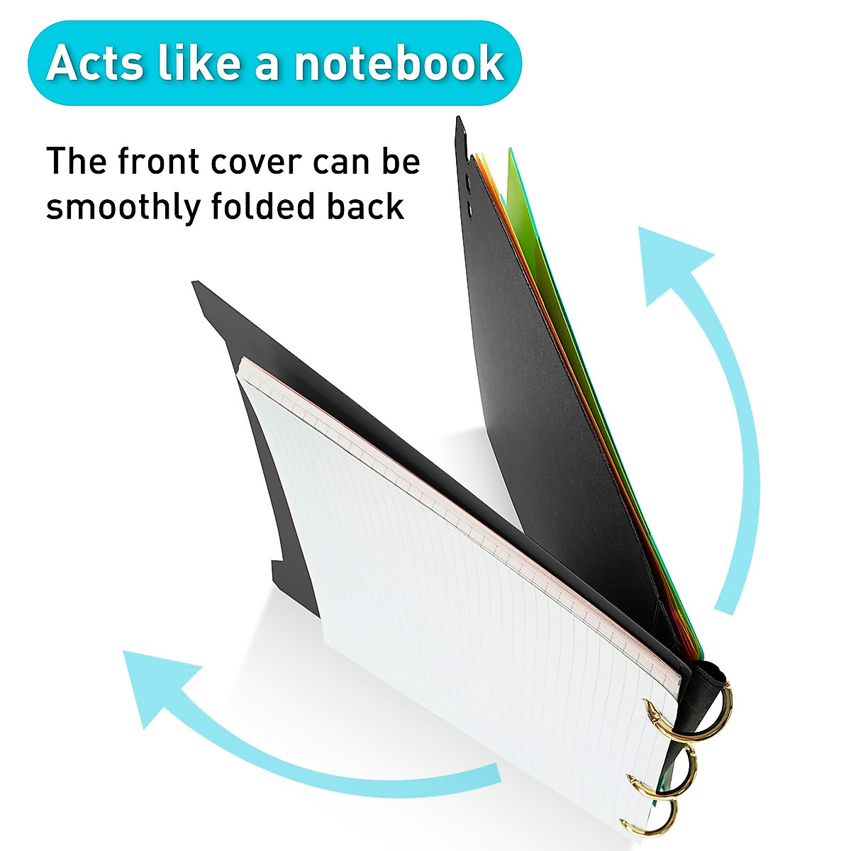 INFUN All-in-One Notebook Binder,Refillable Binder Notebook 1 inch, 3 Ring Binder with 5 Colored Movable Subject Dividers, One Plastic Inner Binder Pocket - Black