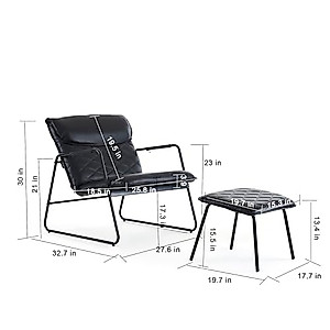Tiophome Accent Chair and Ottoman Set, PU Leather Upholstered Comfy Side Leisure Lounge Armchair with Metal Frame & Lattice Back, Footstool for Living Room, Black, Extra Large