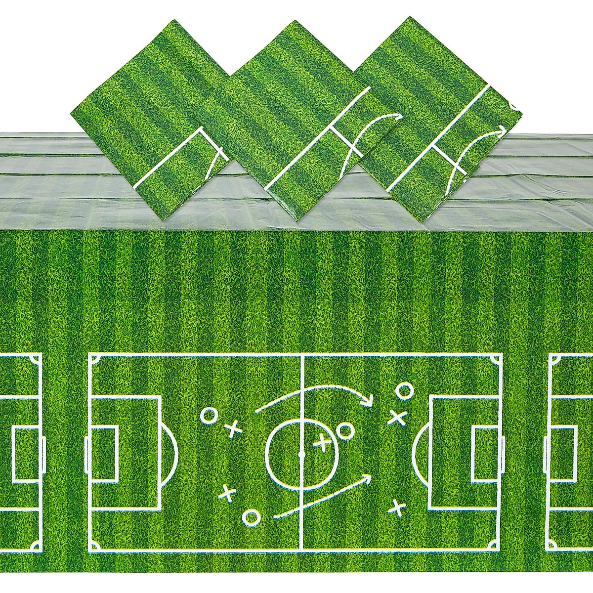 BLUE PANDA 3 Pack Grass Table Cloths for Parties, Soccer Themed Birthday Party Supplies (54 x 108 in)