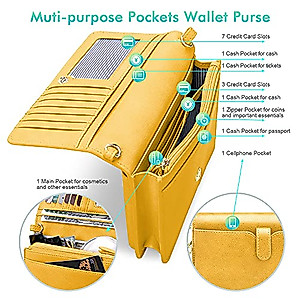 nuoku Women Small Crossbody Bag Cellphone Purse Wallet with RFID Card Slots 2 Straps Wristlet, E- Yellow