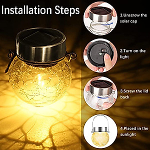 GZKPL Outdoor Solar Light, Waterproof Hanging Lantern Decorative Garden Lights with Cracked Glass & Hook for Patio, Tree, Yard, Camper, Lawn, Pool, Christmas Decor (Warm White)