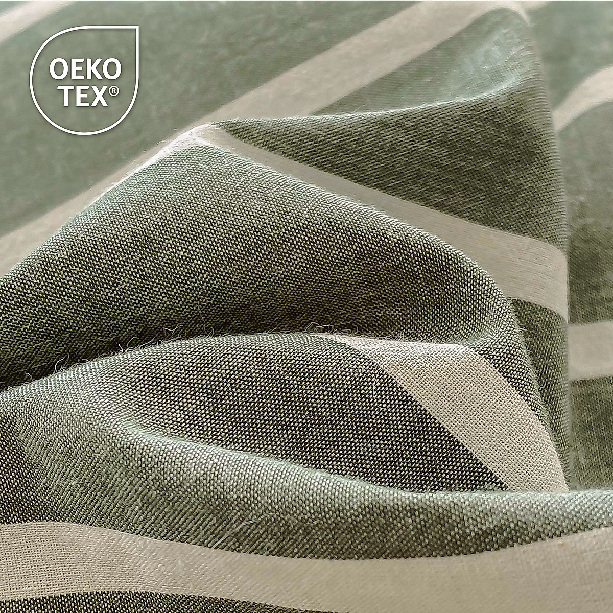 JELLYMONI Bedding Duvet Cover Twin Size - 100% Washed Cotton Linen Like Textured Striped Comforter Cover, 3 Pieces Breathable Soft Bedding Set with Button Closure (Green&White Stripe, Twin 68"x90")