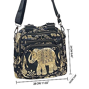 WONSHREE Crossbody Bag for Women, Nylon Shoulder Bags Multi-Pocket Purse and Handbag Small Boho Elephant Daypack Backpack Lightweight Travel Messenger Bag