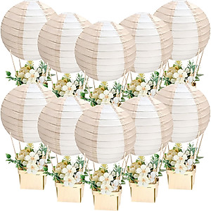 Retisee 12 Sets Baby Shower Hot Air Balloon Centerpieces with 10 Inch Large DIY Paper Lanterns, Wooden Berry Boxes and Sticks for Wedding Birthday Party Favor Gifts Gender Reveal Table Decoration