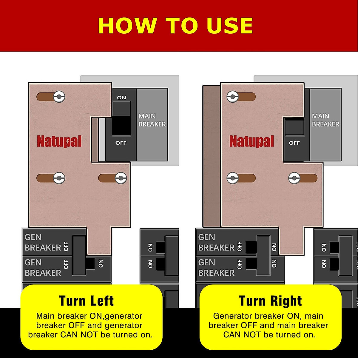Natupal Generator Interlock Kit compatible with GE General Electeric breaker panels with single vertical throw main, 2 1/2 inch Spacing between main and branch breaker