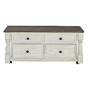 Signature Design by Ashley Havalance Farmhouse Lift Top Coffee Table with 4 Storage Drawers and Small Storage Tray, Whitewash