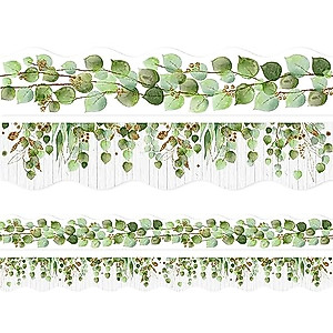 Eucalyptus Die-Cut Border Trim 36ft Per Roll Two Sided Printed Leaves Border for Classroom Back to School Decoration