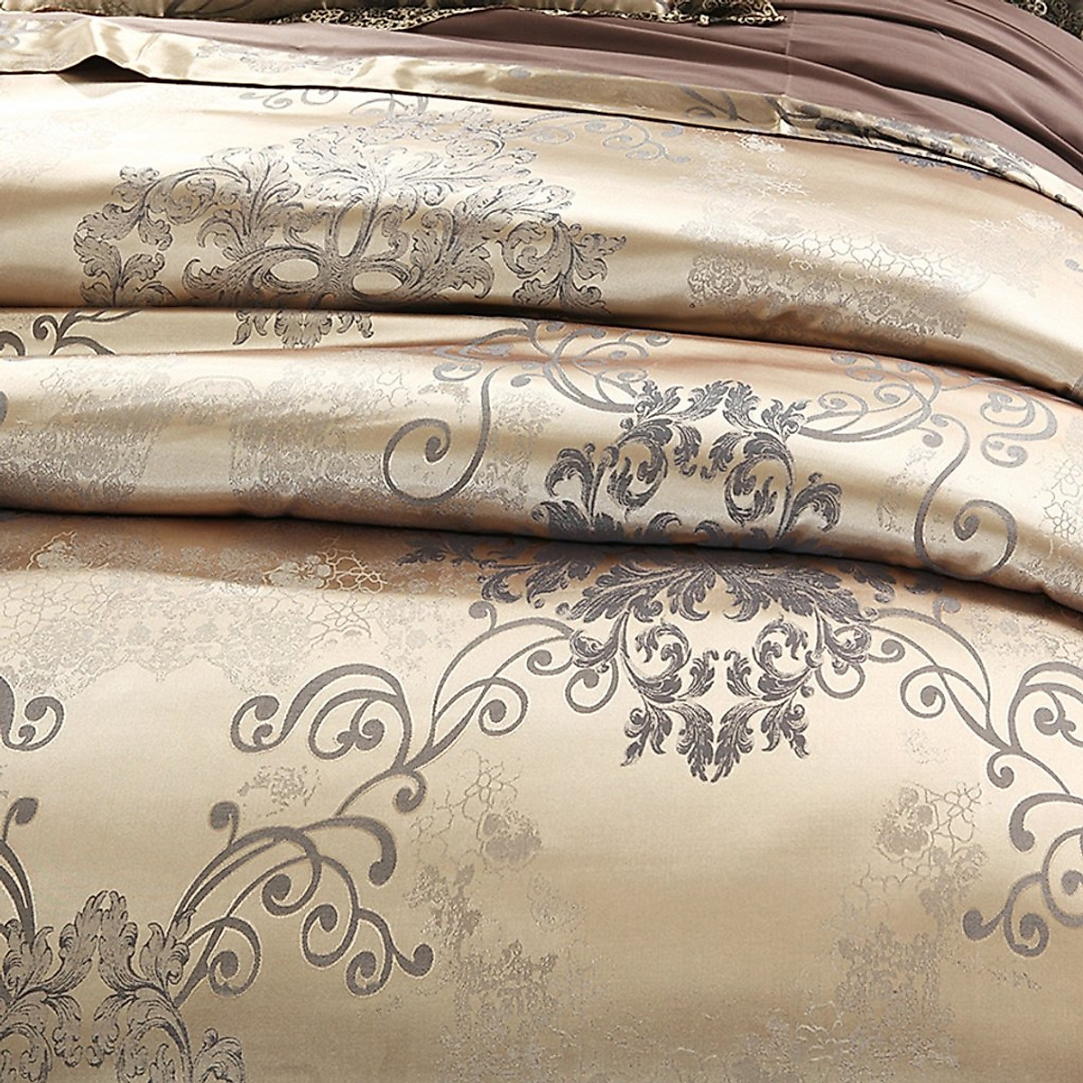 Teinopalpus Satin Embroidery Duvet Cover Set Full/Queen Size Cotton Sateen Luxury European Neoclassical Style Jacquard Lace Comforter Cover and 2 Pillowcases,3 Piece