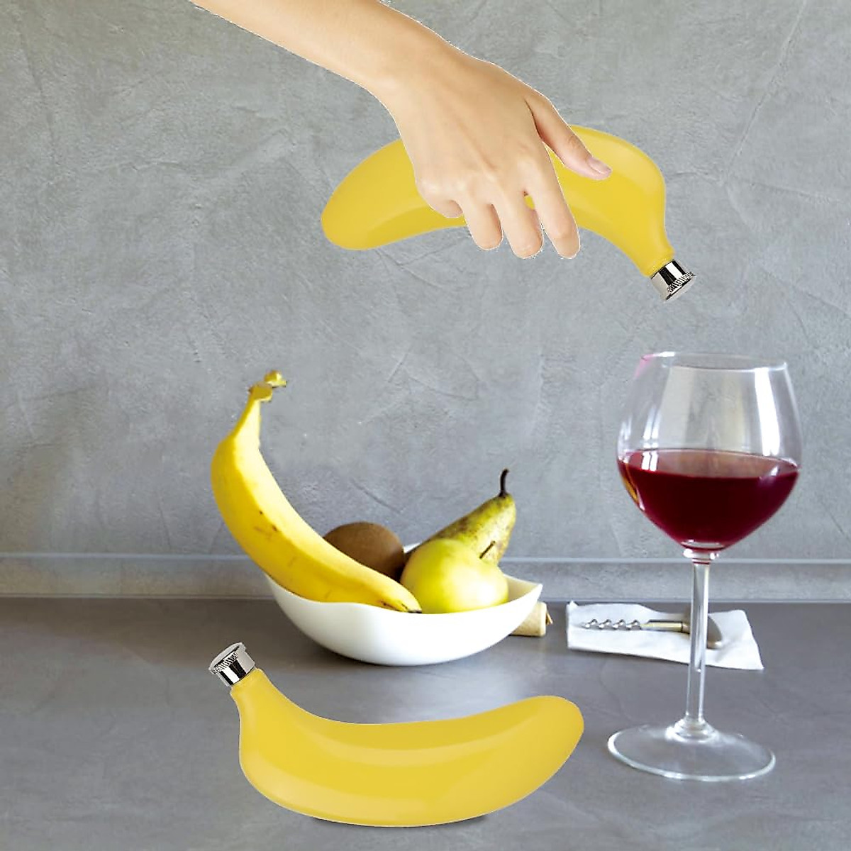 Joyzan Pocket Hip Flask, Stainless Steel Leak Proof Funnels Banana Shaped Portable Alcohol Whiskey Rum Vodka Drink Bottle Wine set Liquor Men Traveling Fishing Hunting Hiking Camping Women Gift 5oz