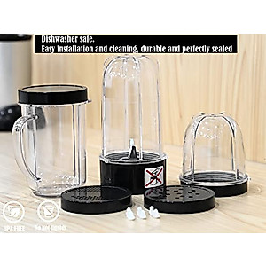 11 PCS Blender Replacement Parts Cross Blade 16OZ Replacement Cup with Handle,12OZ Short Cup with Lip Ring and Stay-Fresh Lid Replacement Cups Compatible with Magic Bullet Blender Cups MB1001 Series