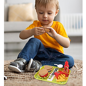 Mozlly Kitchen Food Playset - Cute Fast Food Playset with Trays, Plates, Fork, Soda Cup - Deluxe Fast Food Toy Set for Kids for Pretend Play Snack Parties, and Birthday Surprise Gift Play Food Set