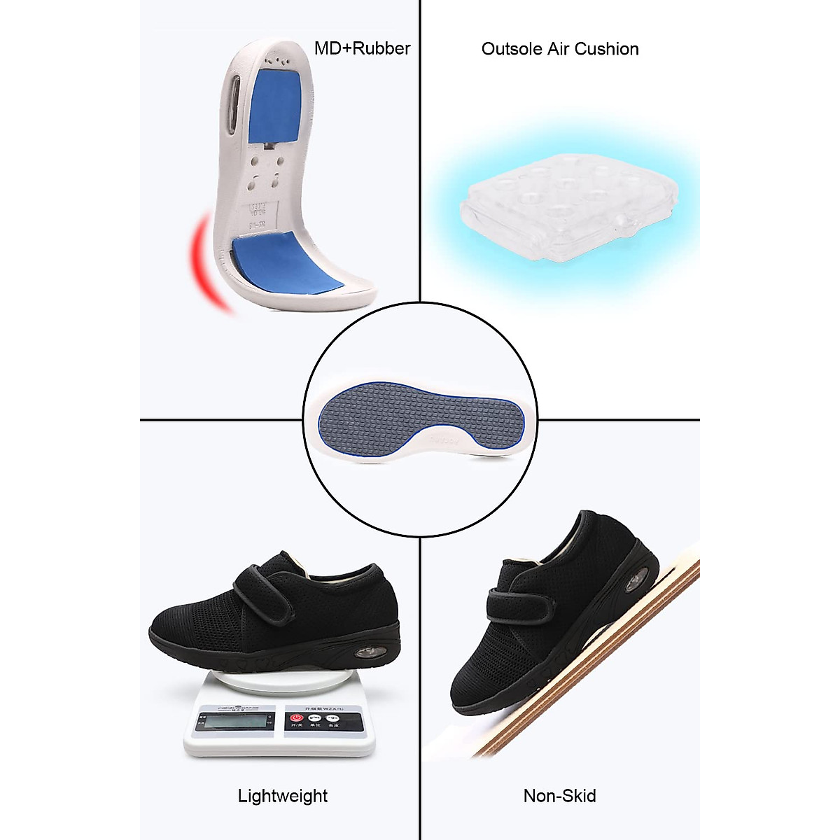 YH SUCED Women Diabetic Shoes for Elderly Women Wide Shoes Walking Shoes Adjustable Closure Breathable Lightweight Non Slip Sneakers for Swollen Feet Edema Width X-Wide Black 9