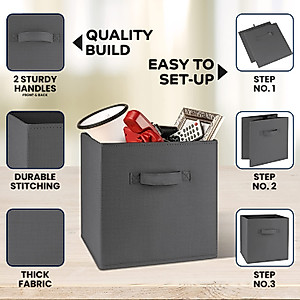 Cube Storage Bins - 11 Inch Storage Cubes (9 Pack) | Fabric Cubby Basket for Home, Kids Room & Nursery | Dual Handles, Foldable | Cube Organizer Storage Bin (Dark Grey)
