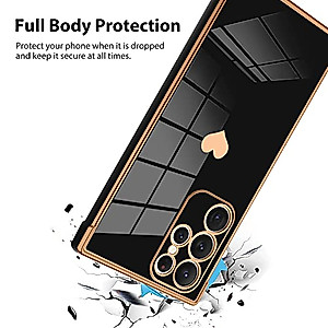 Bonoma Compatible with Samsung Galaxy S22 Ultra 5G Case Love Heart Plating Electroplate Luxury Elegant Case Camera Protector Soft TPU Protective Corner Back Cover Galaxy S22 Ultra 5G Case -Black