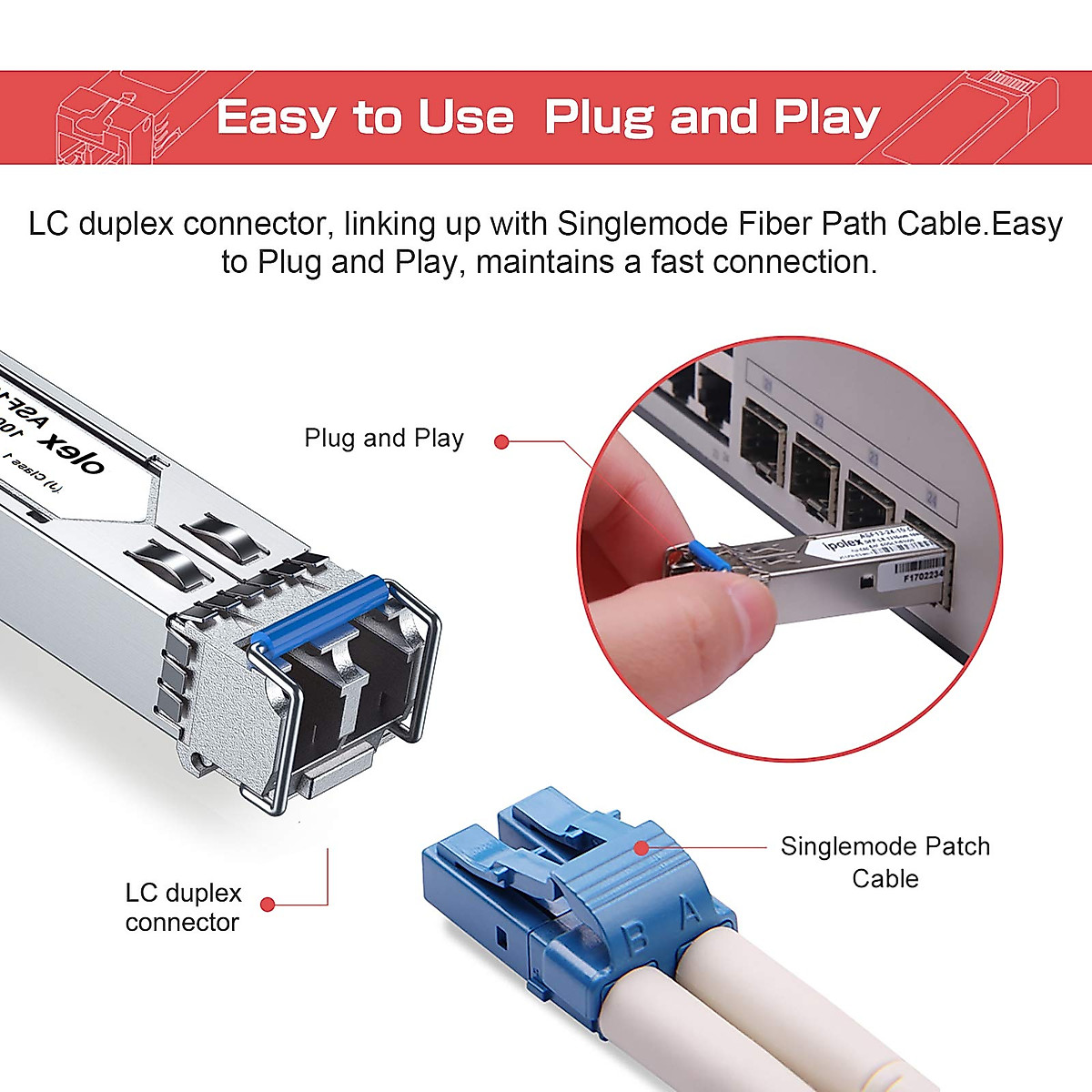 1000Base-LX/LH SFP Transceiver, 1.25G SFP LC Fiber Module, Gigabit Single Mode Mini GBIC, 1310nm SMF, up to 20km, for Cisco GLC-LH-SMD, Ubiquiti UF-SM-1G, Meraki, TP-Link TL-SM311LS and More