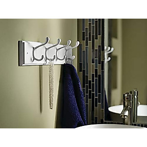 Liberty Hardware 129847 18-Inch Coat and Hat Rail/Rack with 4 Heavy Duty Hooks, White and White
