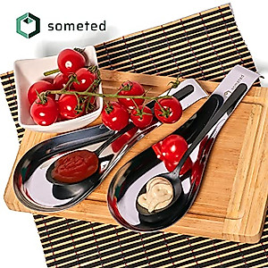 Large Stainless Steel Spoon Rest-Metal Spoon Rest Set of 2- Ladle Rest Utensil for Kitchen Counter-Silver Spoon Rest-Spatula Ladle Holder-Spoon Holder for Stove Top-Serving Cooking Modern