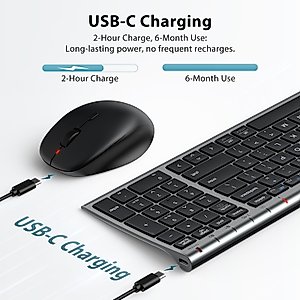 iClever DK05 Bluetooth Keyboard and Mouse Combo - 2.4G Wireless Rechargeable Keyboard Mouse, Compact Design with Numeric Keypad, Multi-Device Connection, Comfortable Typing for PC/Laptop/Windows/Mac