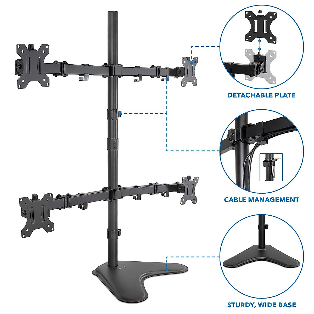 Mount-It! Quad Monitor Stand | Height Adjustable Free Standing 4 Screen Mount | Fits Monitors up to 32 Inches | Black, Steel | MI-2784