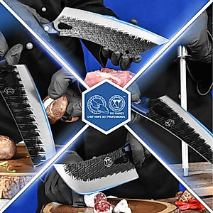 XYJ 9pcs Camping Cleaver Knives Set,Cooking Chef Knife With Bag,Sharpener,Carving Kitchen Butcher Knife,Outdoor Vegetable Knives,Full Tang Blue