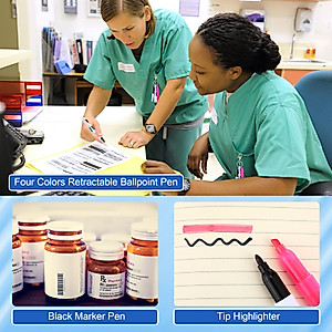 Enhon 6 Pack Nurse Tools Set, 2 Rechargeable LED Pen Lights with Two Sources and Pupil Gauge, One 6'' Trauma Bandage Shear and 3 Mini Highlighter Nurse Pen for Nurse, Nursing Student, Doctor (Black)