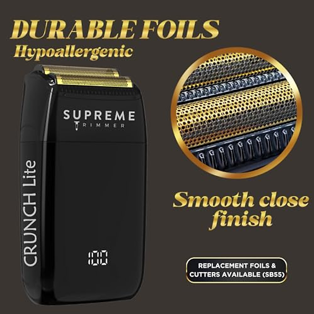 SUPREME TRIMMER Foil Shaver STF600 | Men's Electric Razor for Men (60 Min Runtime) Mens Head Shaver Barber use | Crunch Lite Black