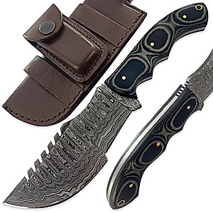 Heritage Knives Fixed Blade Hunting knife Tracker Custom Handmade Damascus Steel 10 Inches Tracker Knife - Perfect Grip Black Micarta Handle outdoor comping hunting