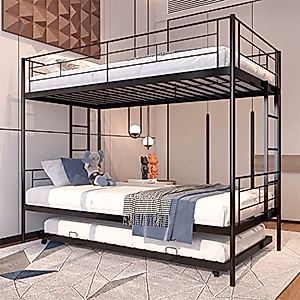 DaiNNCN Bunk Bed with Trundle Twin Over Twin,Can Be Divided Into 3 Bed Metal Heavy Duty - Black