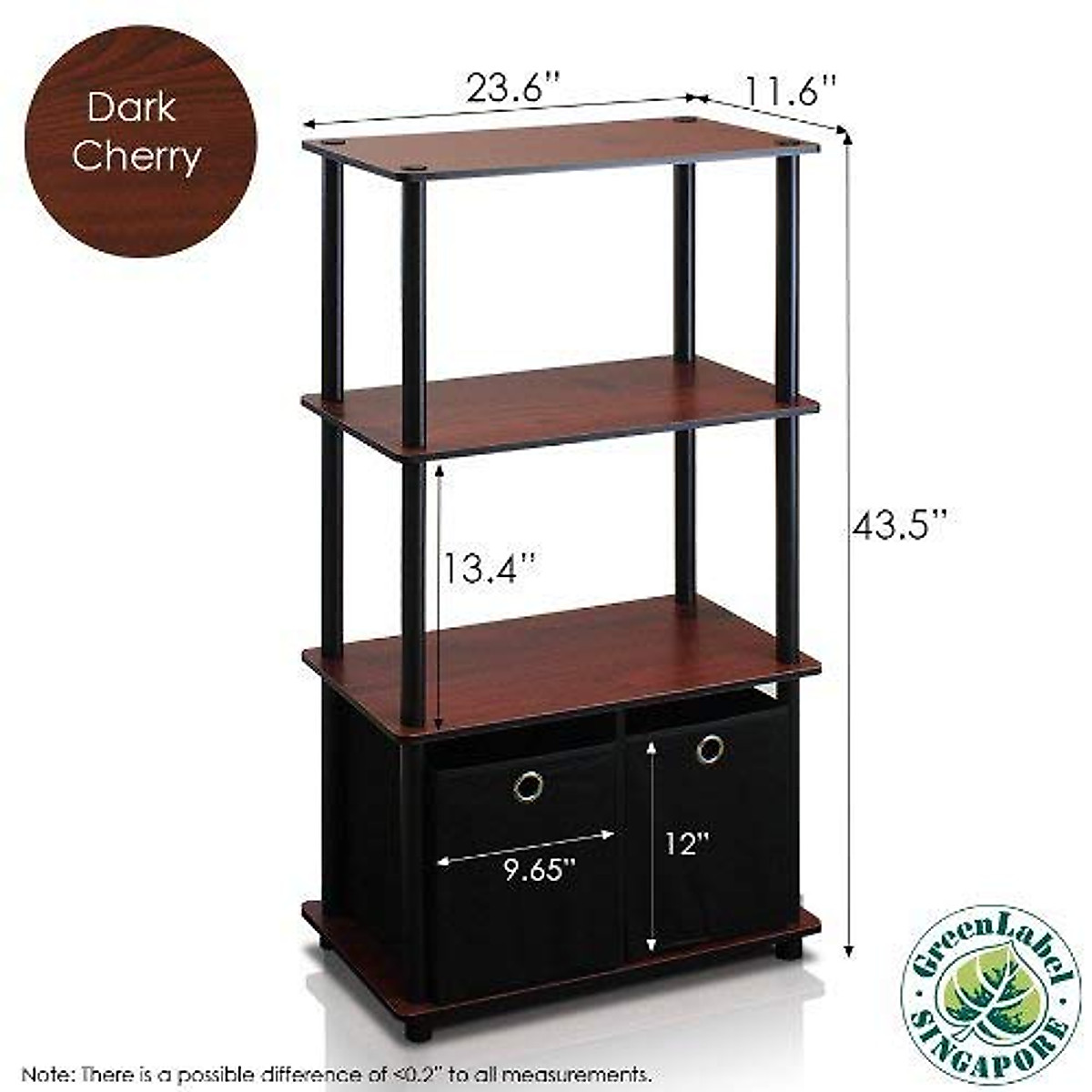 Furinno NW889DC/BK Go Green 4-Tier Multipurpose Storage Rack w/Bins, Dark Cherry/Black