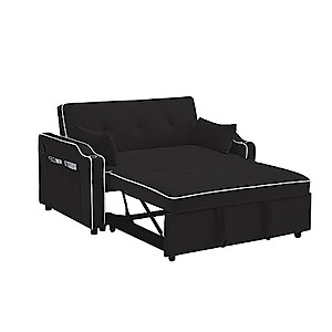 Eafurn Futon Loveseat Couch with Pull Out Bed,3-in-1 Multi-Functional Upholstery Convertible Sleeper Sofa Reclining Chaise Lounge with Adjustable Backrest, Sofacama for Living Room, Small Space