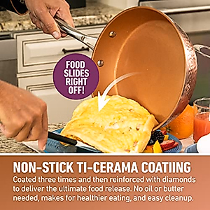 Gotham Steel Hammered Frying Pan Set, 3 Piece Nonstick Copper Fry Pans, 8”, 10” & 12” Skillet, Omelet Pan, Cookware, PFOA Free, Dishwasher Safe, Cool Touch Handle