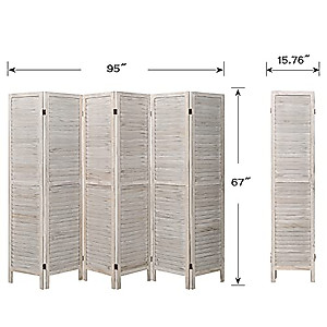 Babion Room Divider 6 Panel, Louver Wood Room Divider, 5.6ft Tall Partition Room Dividers and Folding Privacy Screens, Room Divider Wall, Modern Freestanding Room Divider for Bedroom Office,White