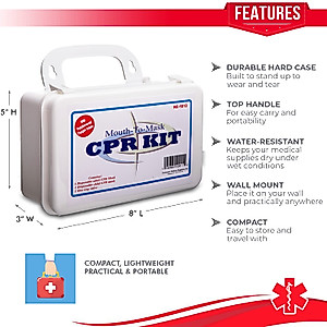 NOVAMEDIC First Aid CPR Mask Kit for Adult, Child and Infant, 8.3”x5”x”3.1”, Detachable Single Valve Pocket Resuscitator with Hard Case, Wall Mount and Vinyl Gloves