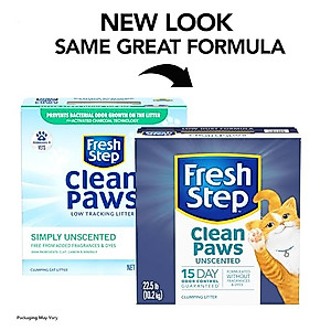 Fresh Step Clean Paws Low Tracking Litter Simply Unscented, Clumping Litter With Activated Charcoal Technology, 22.5 lb. Box
