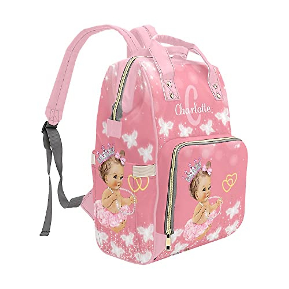 Butterfly Cute Girl Pink Personalized Diaper Bag Backpack Custom with Name Unisex Nursing Large Capacity Mommy Backpack