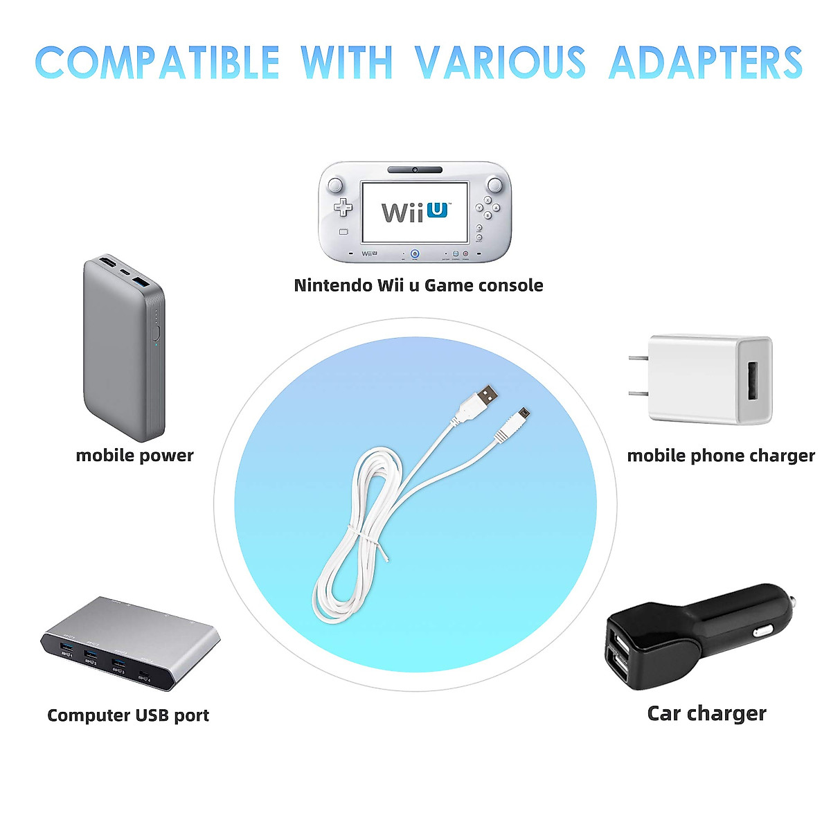 2Pack 10FT Charger Cable for Wii U Gamepad, AC Power Adapter Charger Cord for Nintendo Wii U Gamepad Remote Controller