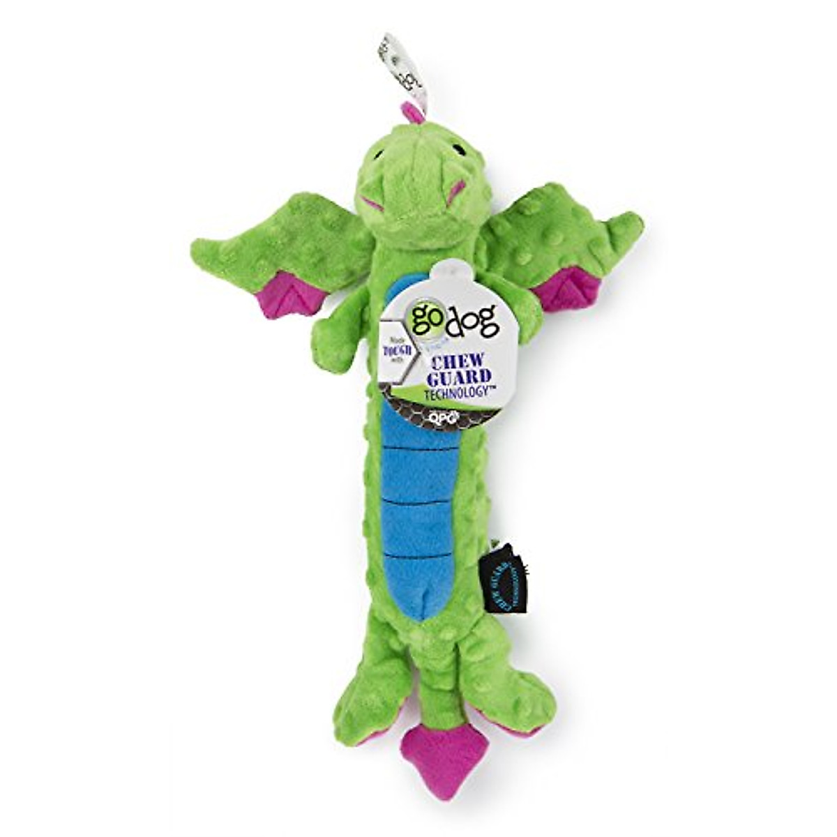 goDog Bubble Plush Skinny Dragons Squeaky Plush Dog Toy, Chew Guard Technology - Green, Large