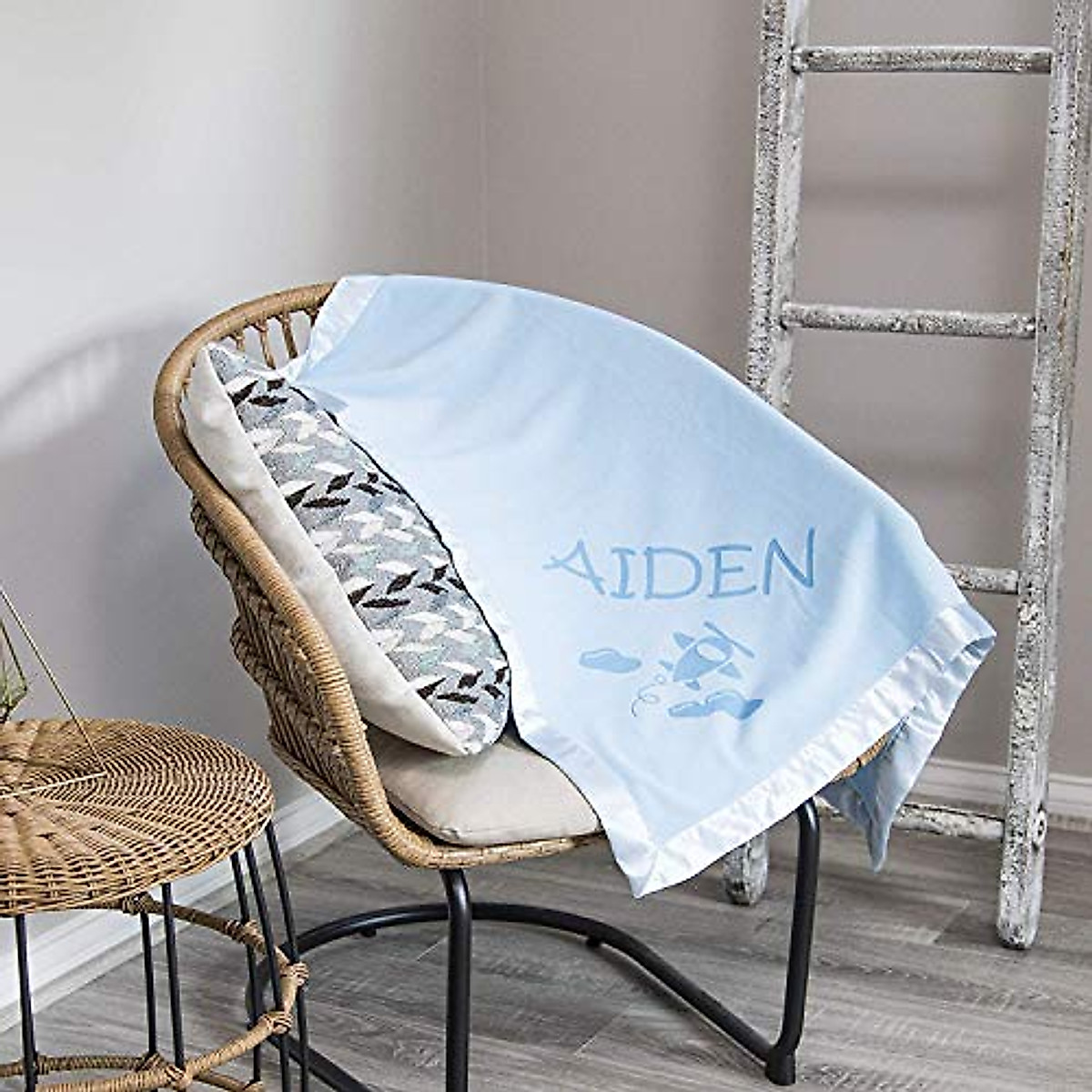 Custom Catch Personalized Airplane Baby Blanket - Boy Name Gift - Blue or Pink (1 Text LIne)