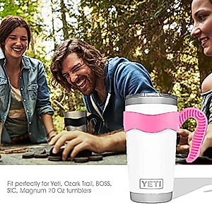 ALIENSX Tumbler Handle for YETI Rambler Cup, Anti Slip Travel Mug Grip Cup Holder for Stainless Steel Tumblers, Yeti, Ozark Trail, Rtic,Sic and More Tumbler Mugs BPA Free (PINK, 20OZ)