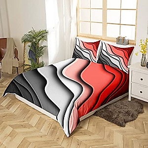 Erosebridal Coastline Beach Bed Set Sea Duvet Cover, Abstract Art Bedding Set Full Gray Black Red Ombre Comforter Cover, Modern Aesthetic Bed Cover with Zipper Closure Summer Beach Farmhouse Decor