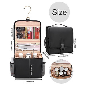 Relavel Hanging Toiletry Bag for Women and Men, Small Travel Bag for Girls Compact Size with Multiple Compartments Waterproof Travel Kit Wash Bag Makeup Storage Organizer Gym Shower Bag Black