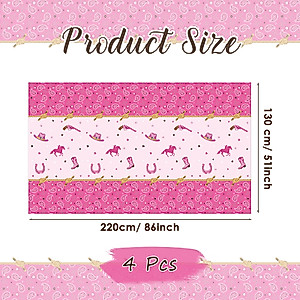 Tudomro Western Cowgirl Theme Birthday Party Tablecover Pink Felt Horse Tablecloth, Cowgirl Table Cover for Western Birthday Baby Shower Decorations(4 Pack)
