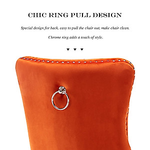 JETEAGO Velvet Dining Chair Set of 2, Upholstered Tufted Dining Room Chair with Nailhead Trim and Solid Wood Leg for Kitchen, Orange