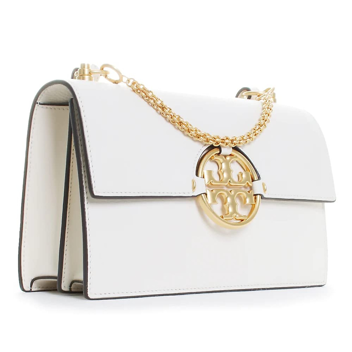 Tory Burch Womens Miller Leather Convertible Shoulder Handbag Ivory Medium