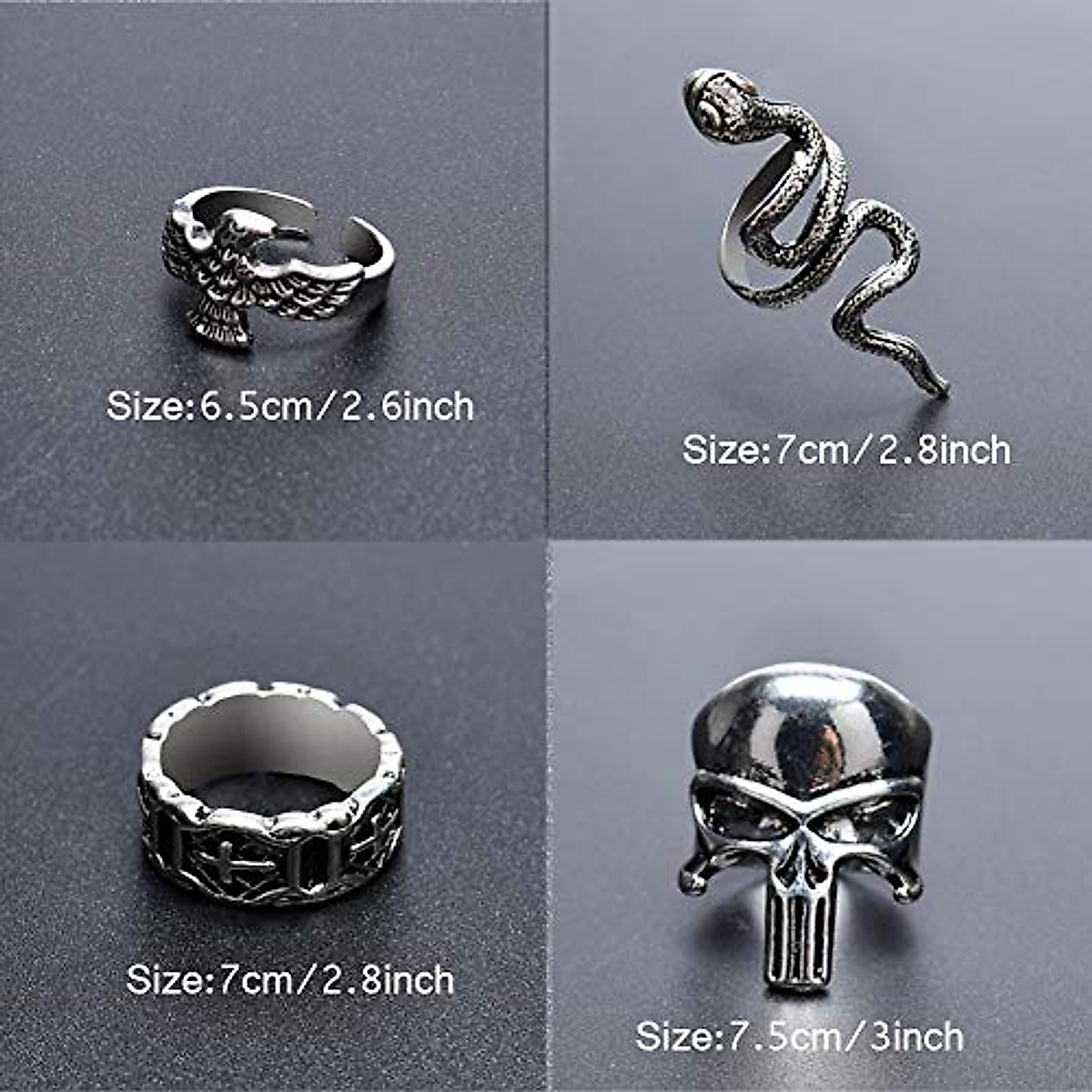 BUUFAN 12PCS Vintage Adjustable Punk Rings Set Silver Black Dragon Snake Claw Alloy Gothic Stackable Open Rings for Women Men