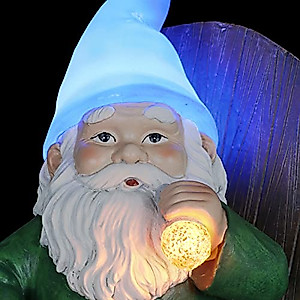 Exhart Solar Smoking Sam Garden Gnome Statue with LED Hat and Cigar, Durable Resin Outdoor Decor, Funny Yard Art, 9 x 11 Inch