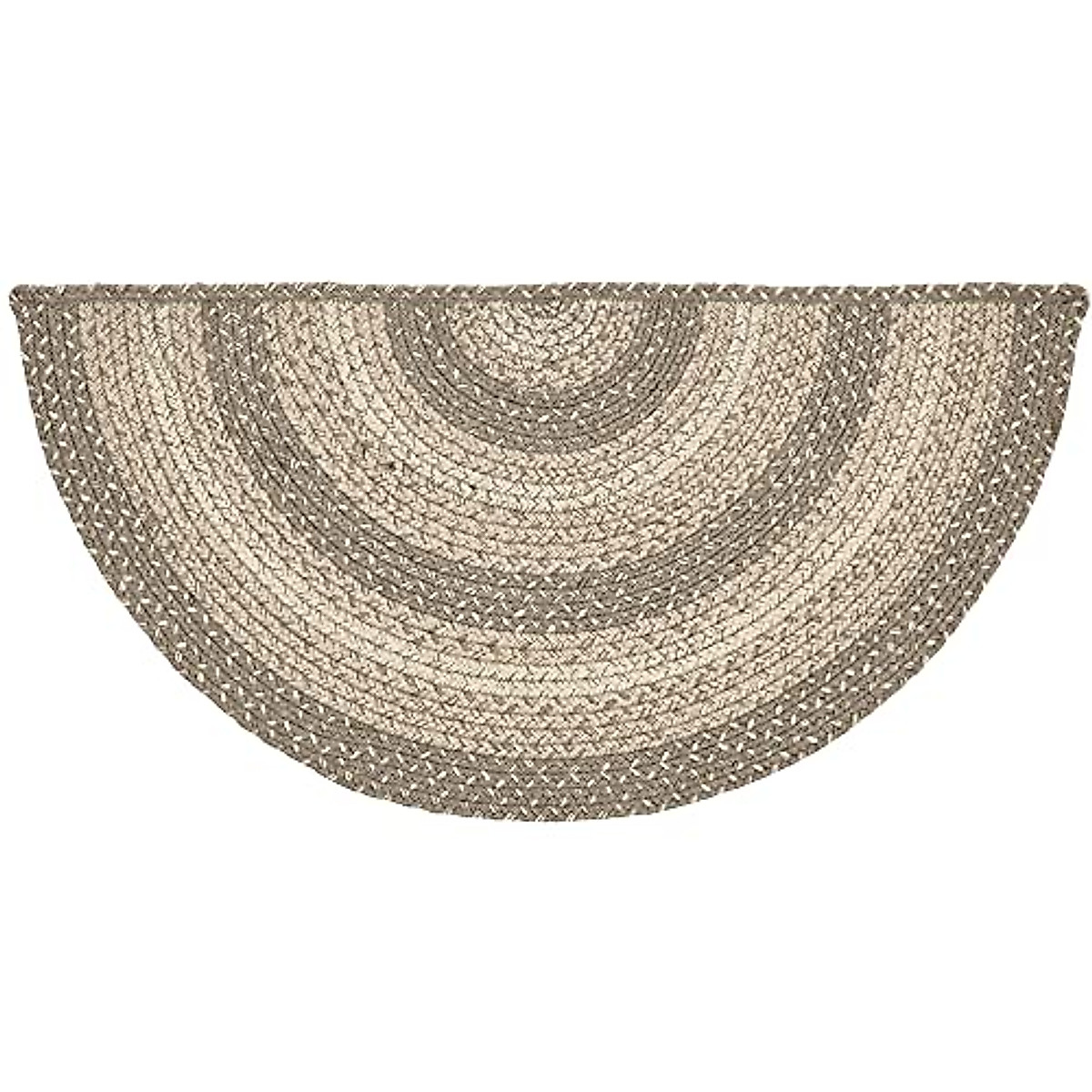 VHC Brands Cobblestone Rug with PVC Pad, Jute Blend, Half Circle, Tan Grey White, 16.5x33 inches