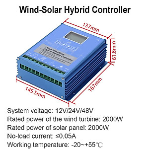 AFITO 4000W Wind Solar Hybrid Controller, 12V/24V/48V LCD Display MPPT Boost Charging Multifunctional Wind Solar Controller,2000W Wind Turbine and 2000W Solar Hybrid MPPT Charge Boost,48V