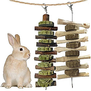 kathson Bunny Chew Toys for Teeth, Guinea Pig Wood Chews Chinchilla Apple Wood Bamboo Sticks Rabbit Organic Treats for Rodent Small Animals